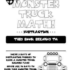 Monster Truck Math: Subtraction Coloring Book, Elementary Mathematics ...