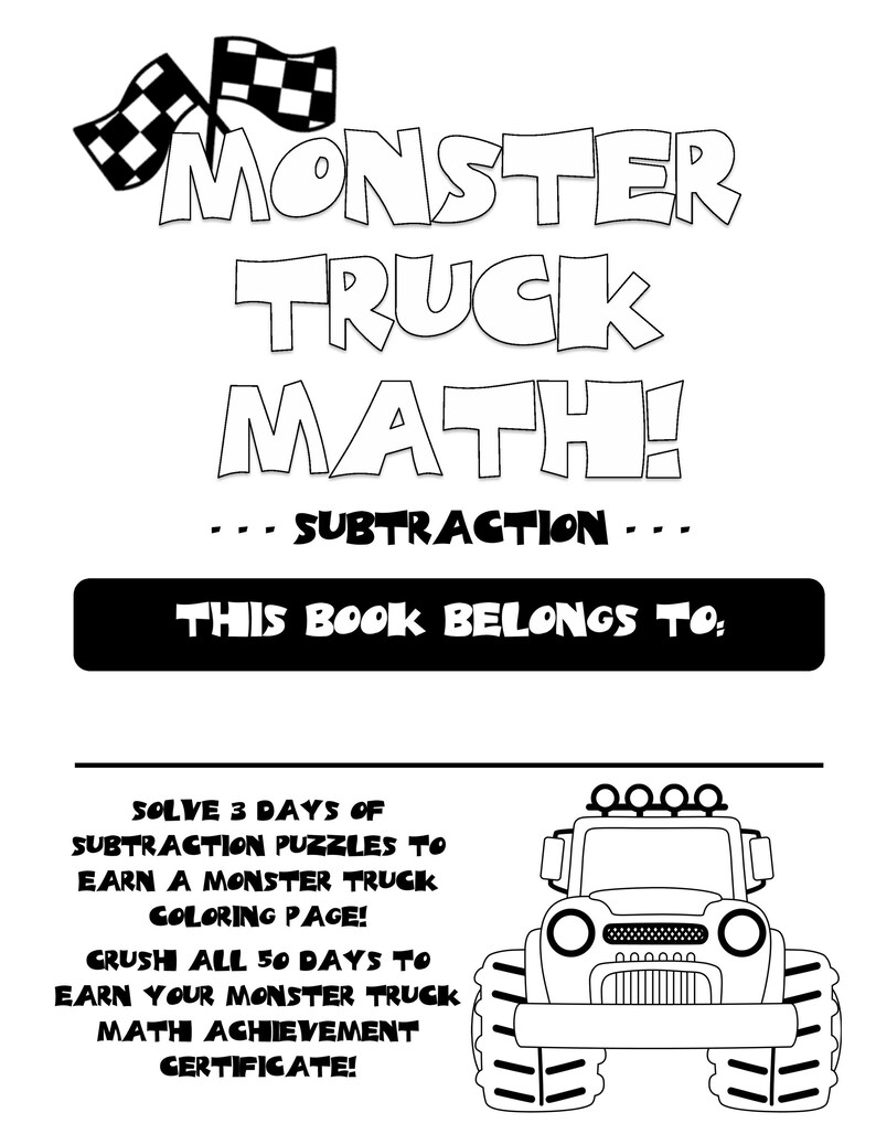 Monster Truck Math: Subtraction Coloring Book, Elementary Mathematics ...