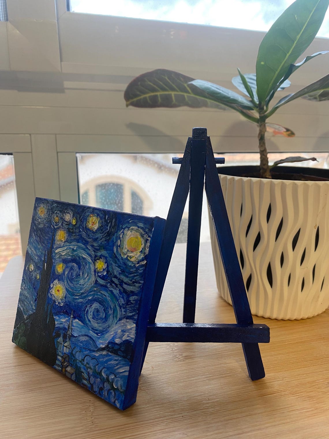 Miniature Van Gogh Starry Night Painting: Original Art on Small Canvas ...