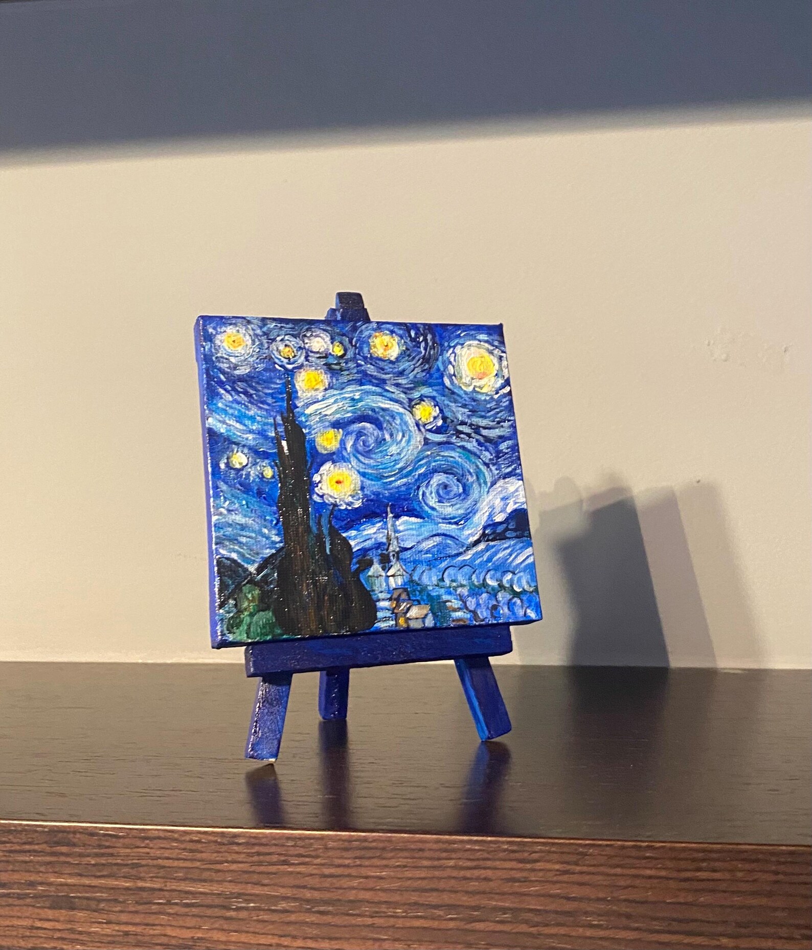 Miniature Van Gogh Starry Night Painting: Original Art on Small Canvas ...