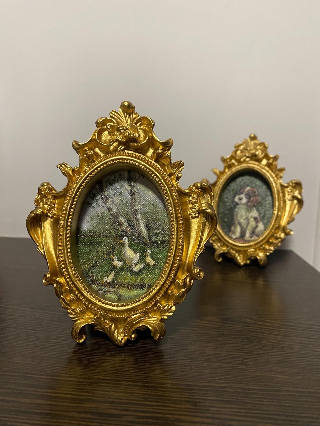 Vintage Rococo Style Animal Paintings in Gold Frames: Collectible ...
