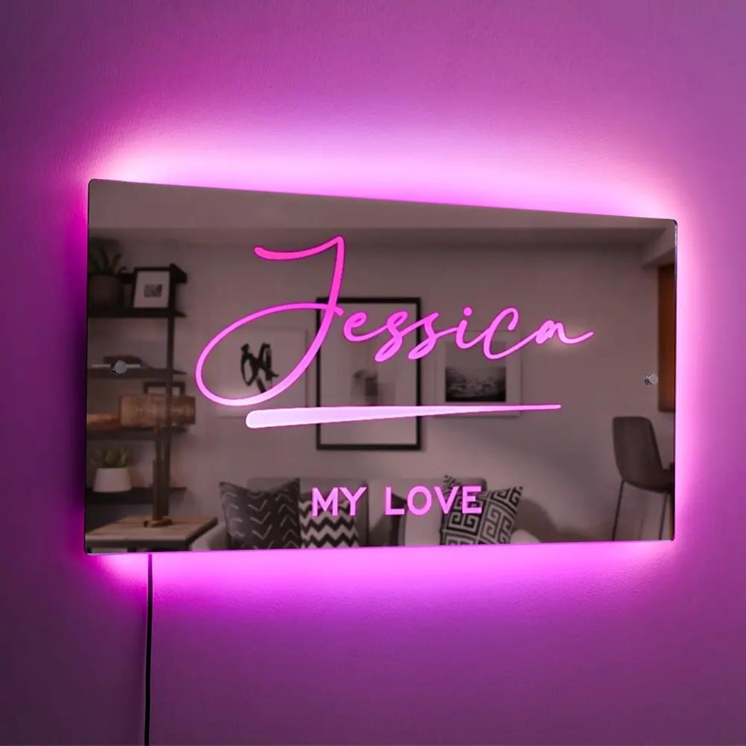 Personalised Name Mirror, Light up Mirror, Custom RGB Light up Name ...
