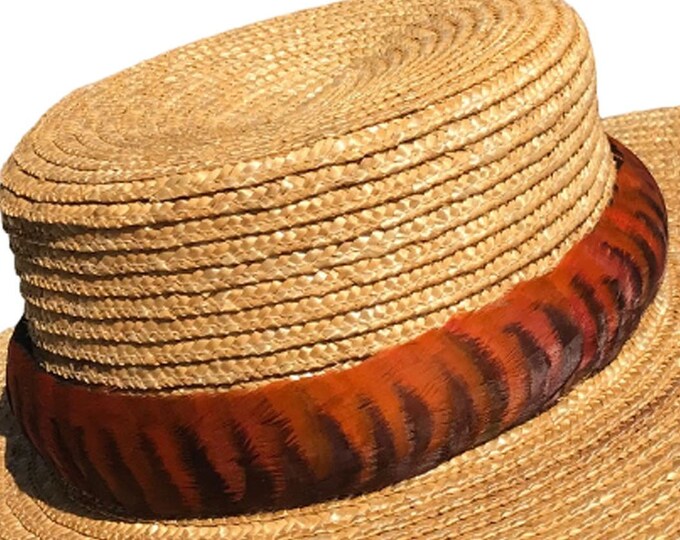 RESERVED for Catherine Hawaiian Feather Lei Hat Band, Lei Humu Papa Koa ...