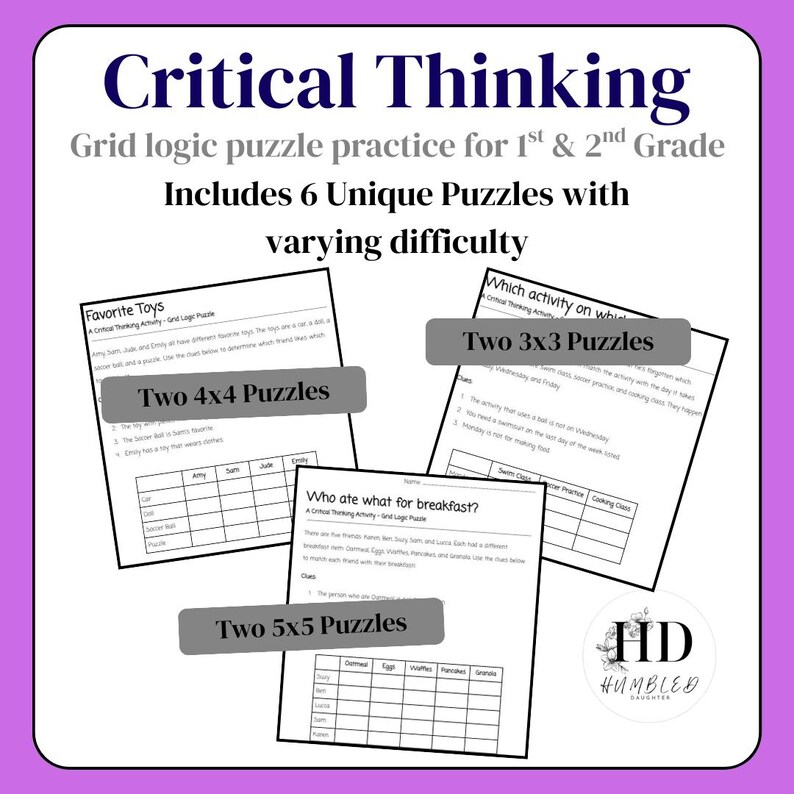 Grid Logic Puzzles Printable for 1st, 2nd, 3rd Grade - Independent ...
