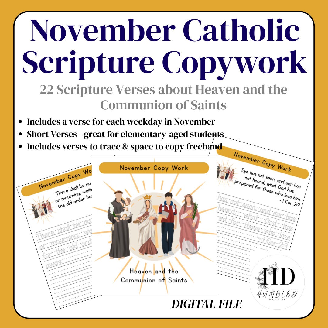 Catholic Copywork for November | Heaven and Communion of Saints | Bible ...