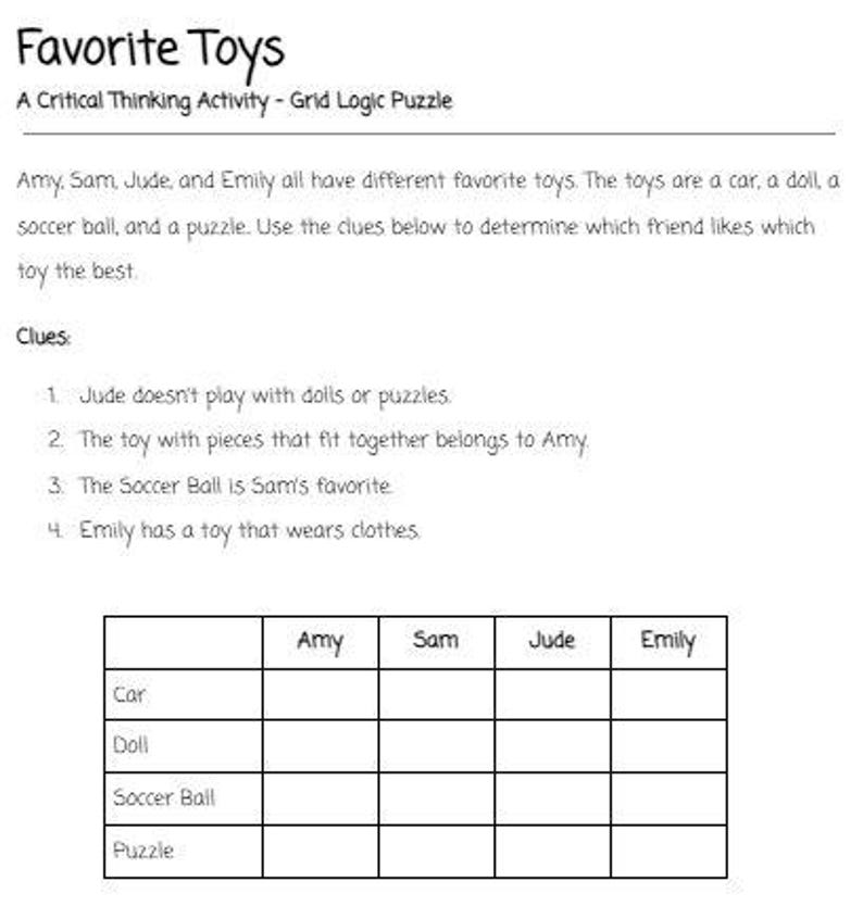 Grid Logic Puzzles Printable for 1st, 2nd, 3rd Grade - Independent ...