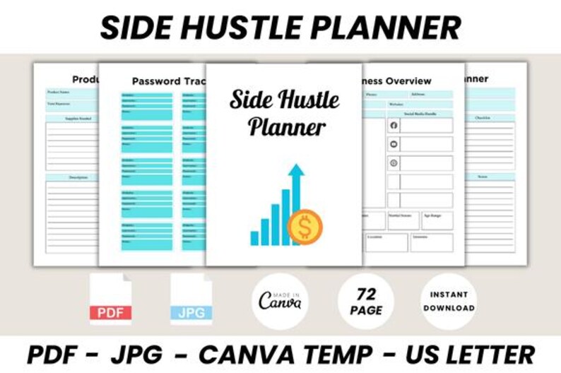 2025 Side Hustle Planner Canva Template | Side Hustle Planner 2025 Side ...
