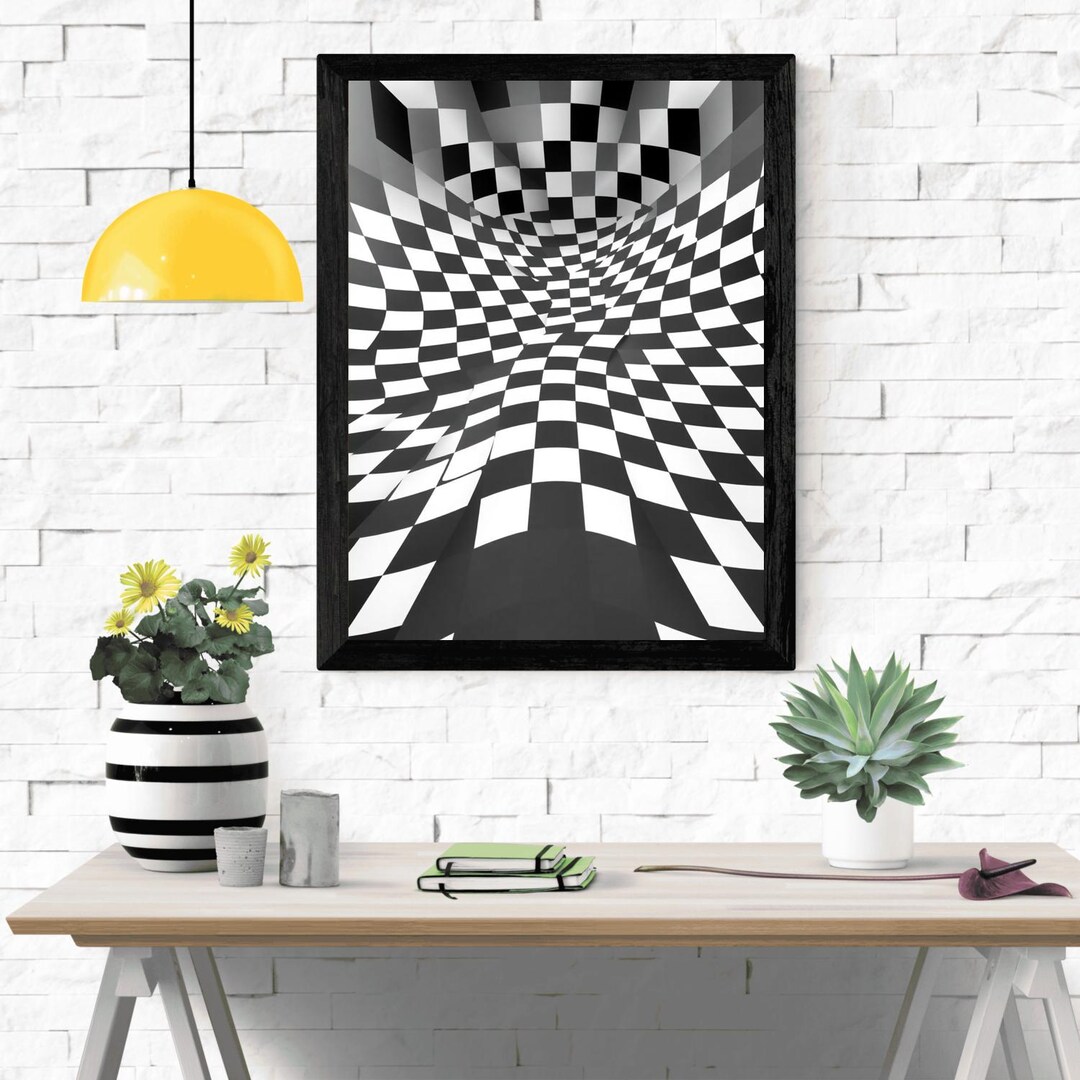 Motivational Black & White Checkered Wall Art - Unique Abstract Decor ...