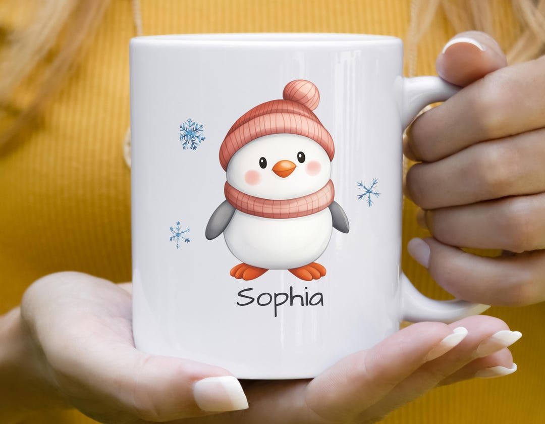 Personalized Penguin Mug, Christmas Hot Cocoa Cup, Holiday Penguin ...