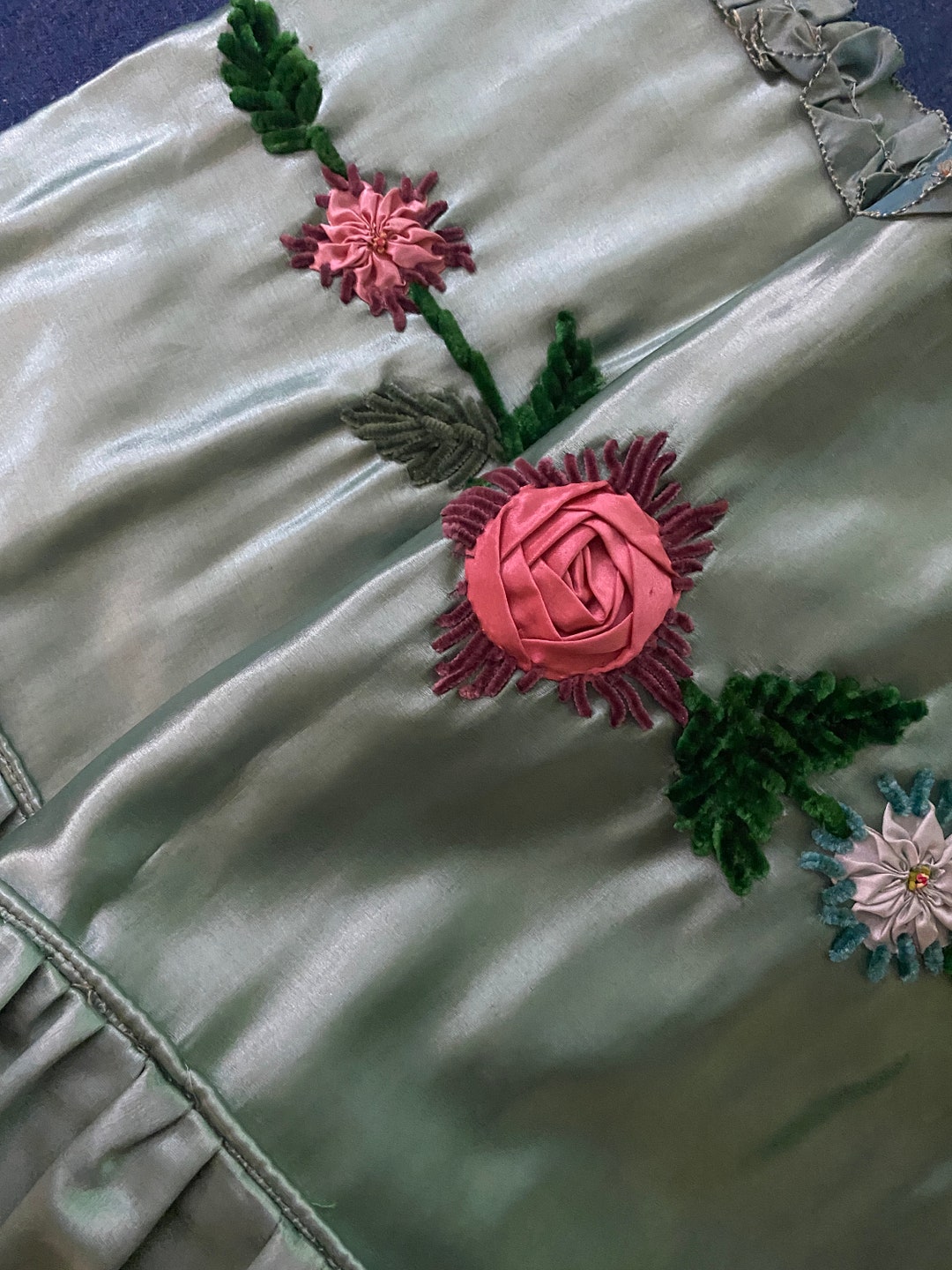 Antique Silk Satin Ribbon Work Roses on Silk Satin - Etsy