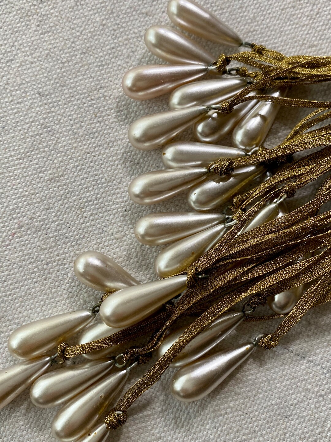 Antique Glass Pearl Drop on Gold Metal Ribbon - Etsy