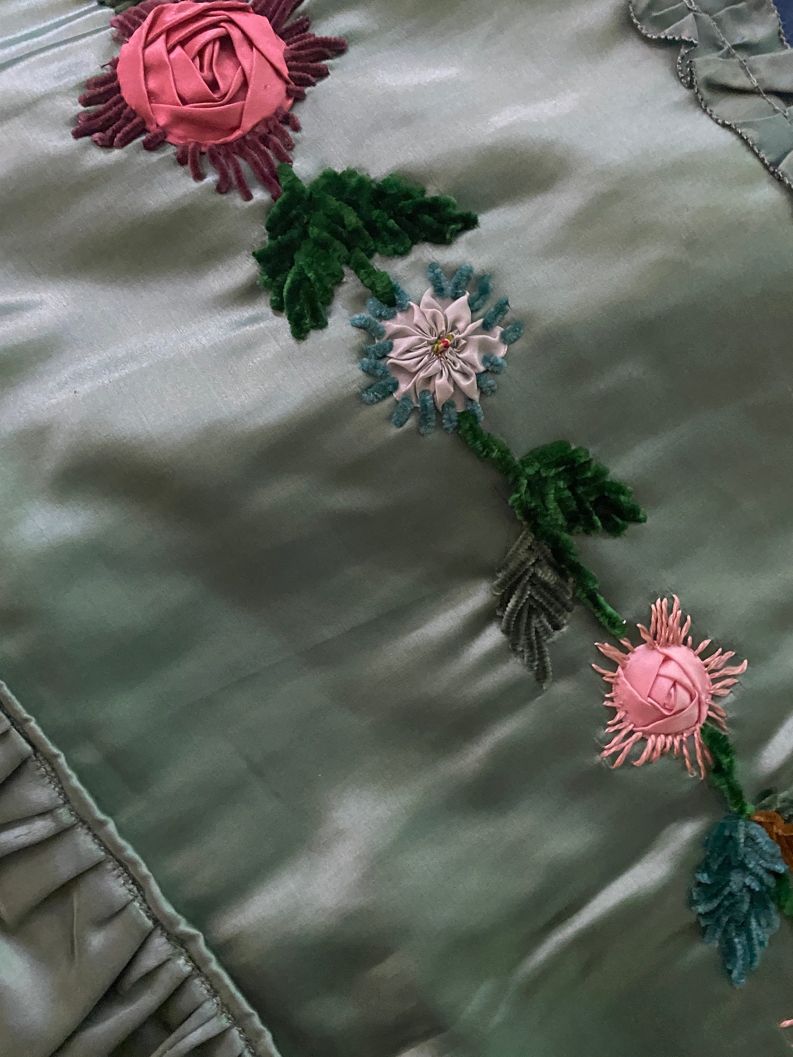 Antique Silk Satin Ribbon Work Roses on Silk Satin - Etsy