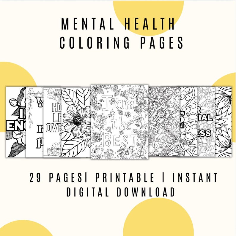 Anxiety Relief Coloring Pages for Mental Health | Therapy Art Sheets ...
