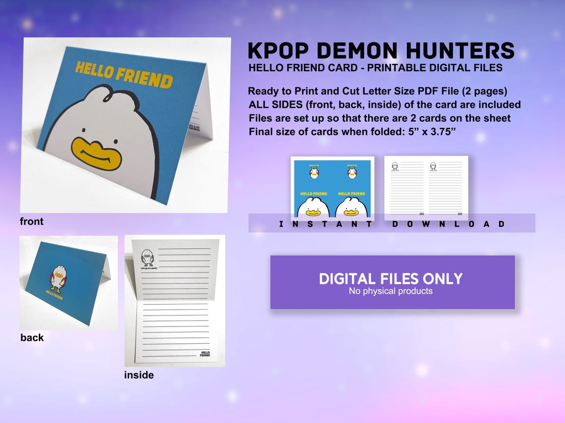 Printable Hello Friend Note Card - Kpop Demon Hunters - Jinu Rumi Derpy ...