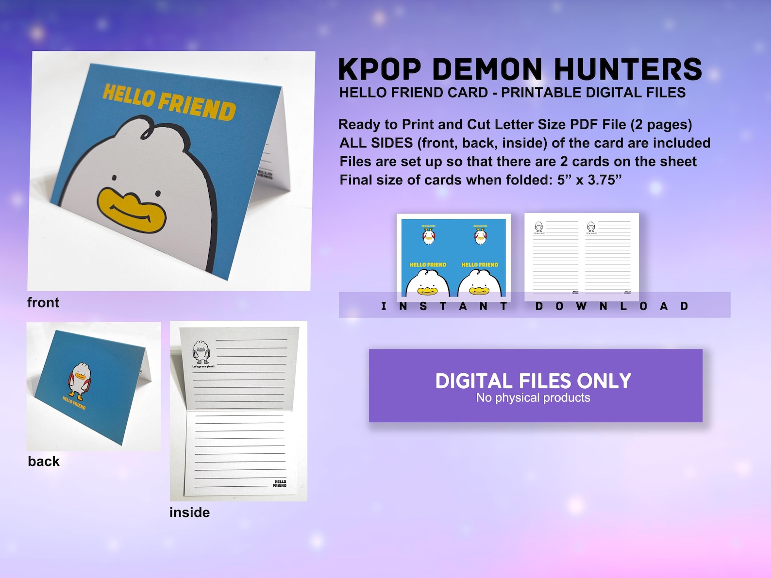 Printable Hello Friend Note Card - Kpop Demon Hunters - Jinu Rumi Derpy ...