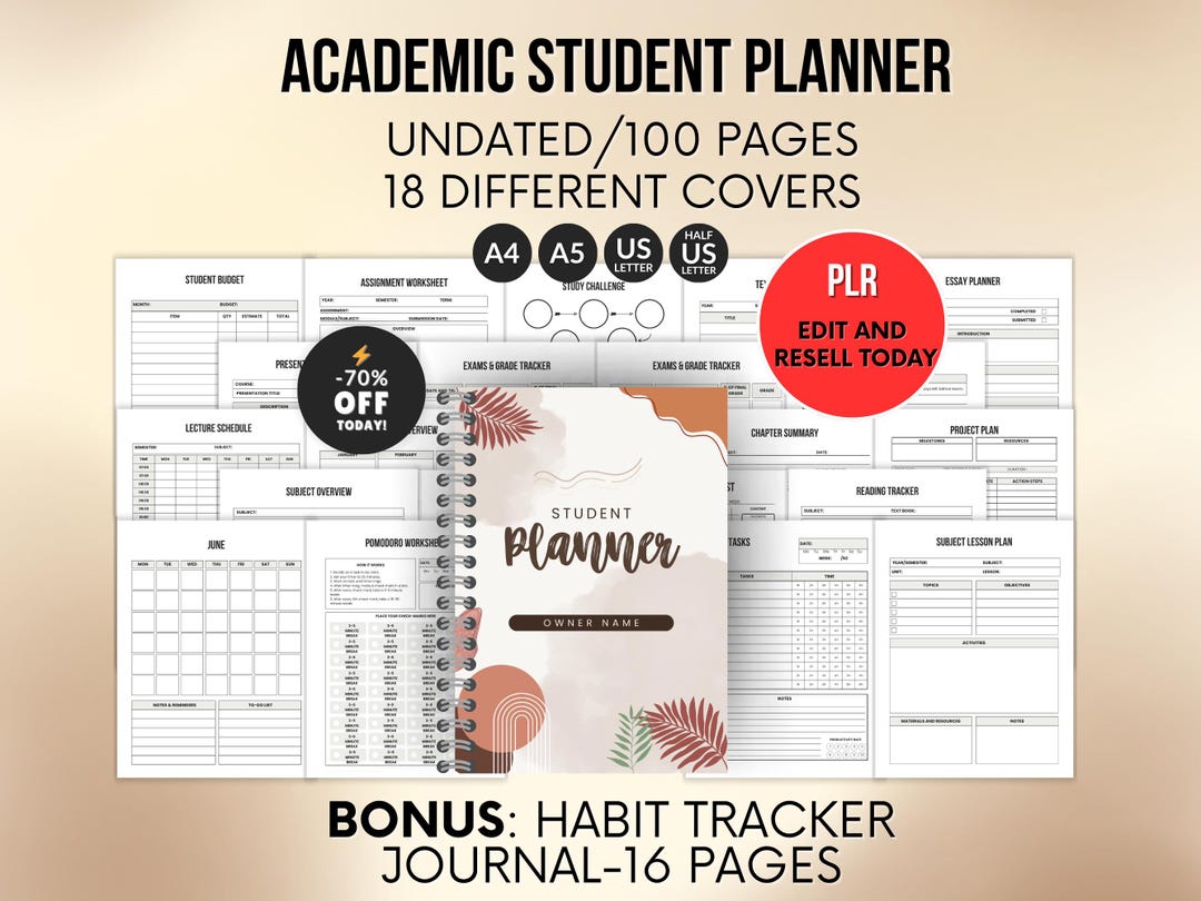 Academic Student Planner Plr, Editable Student Planner, Printable ...