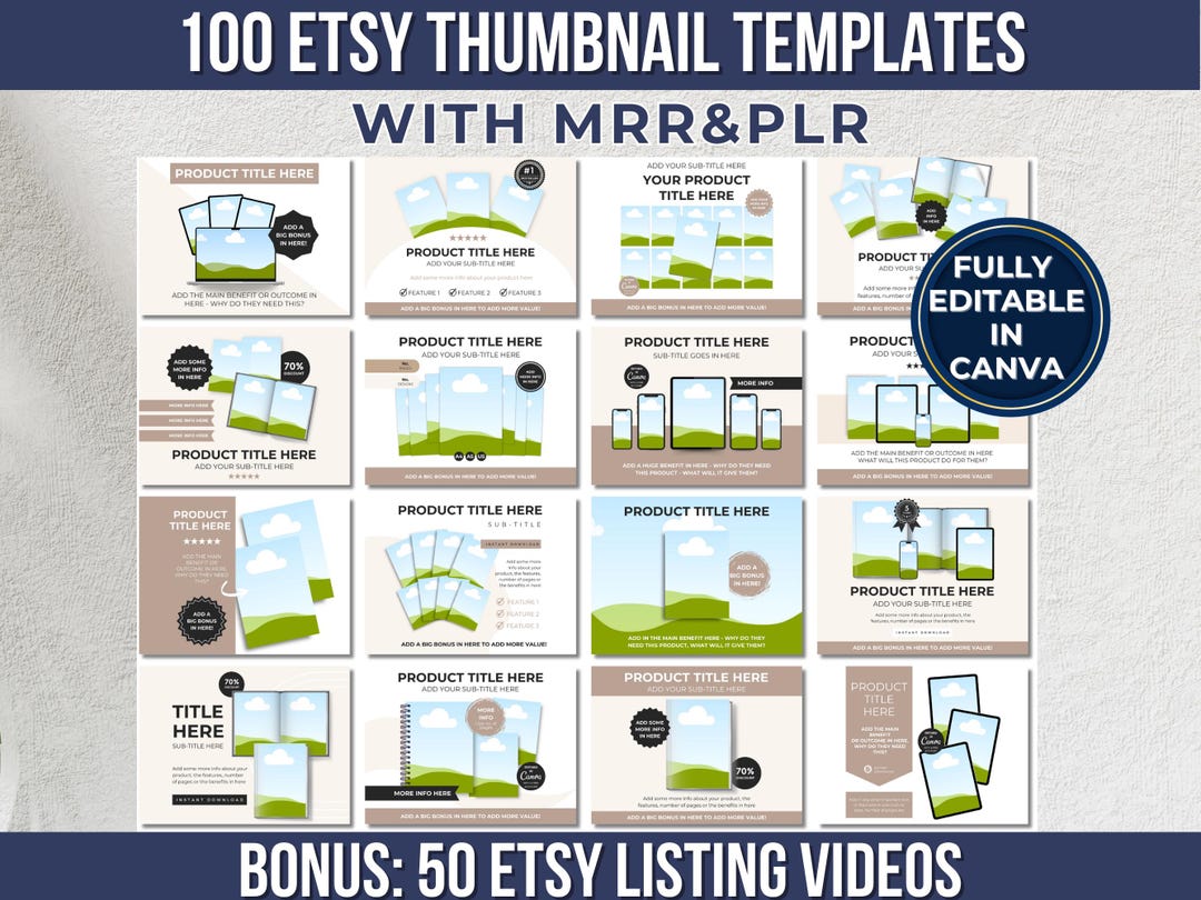 100 Etsy Thumbnail Templates, Editable Canva Mockups (PLR MRR) - Etsy