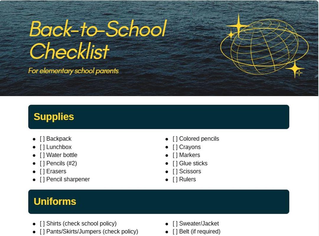 Back to School Checklist Printable | Editable School Supply List for ...