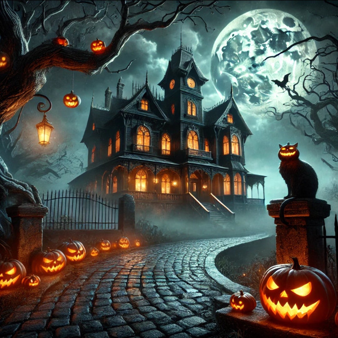 Haunted Mansion Night: Spooky Halloween Digital Art - Etsy