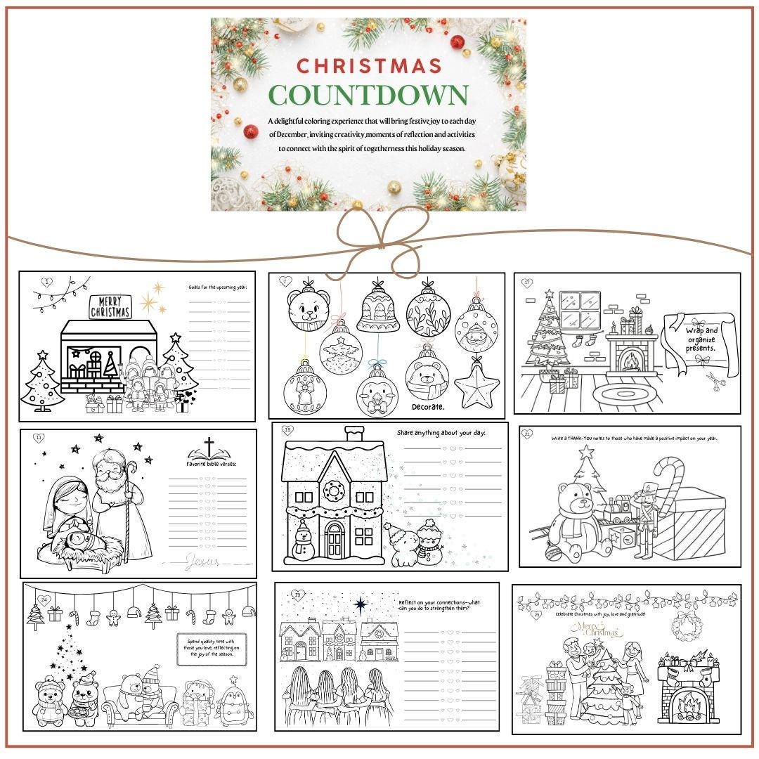 Christmas Countdown Coloring Pages - Etsy