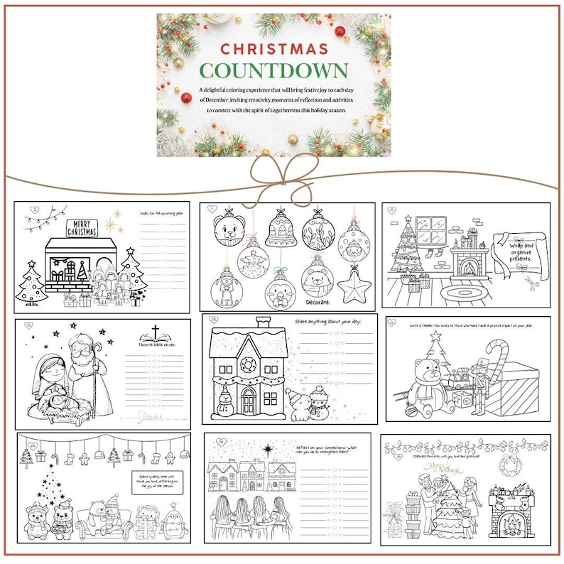 Christmas Countdown Coloring Pages - Etsy