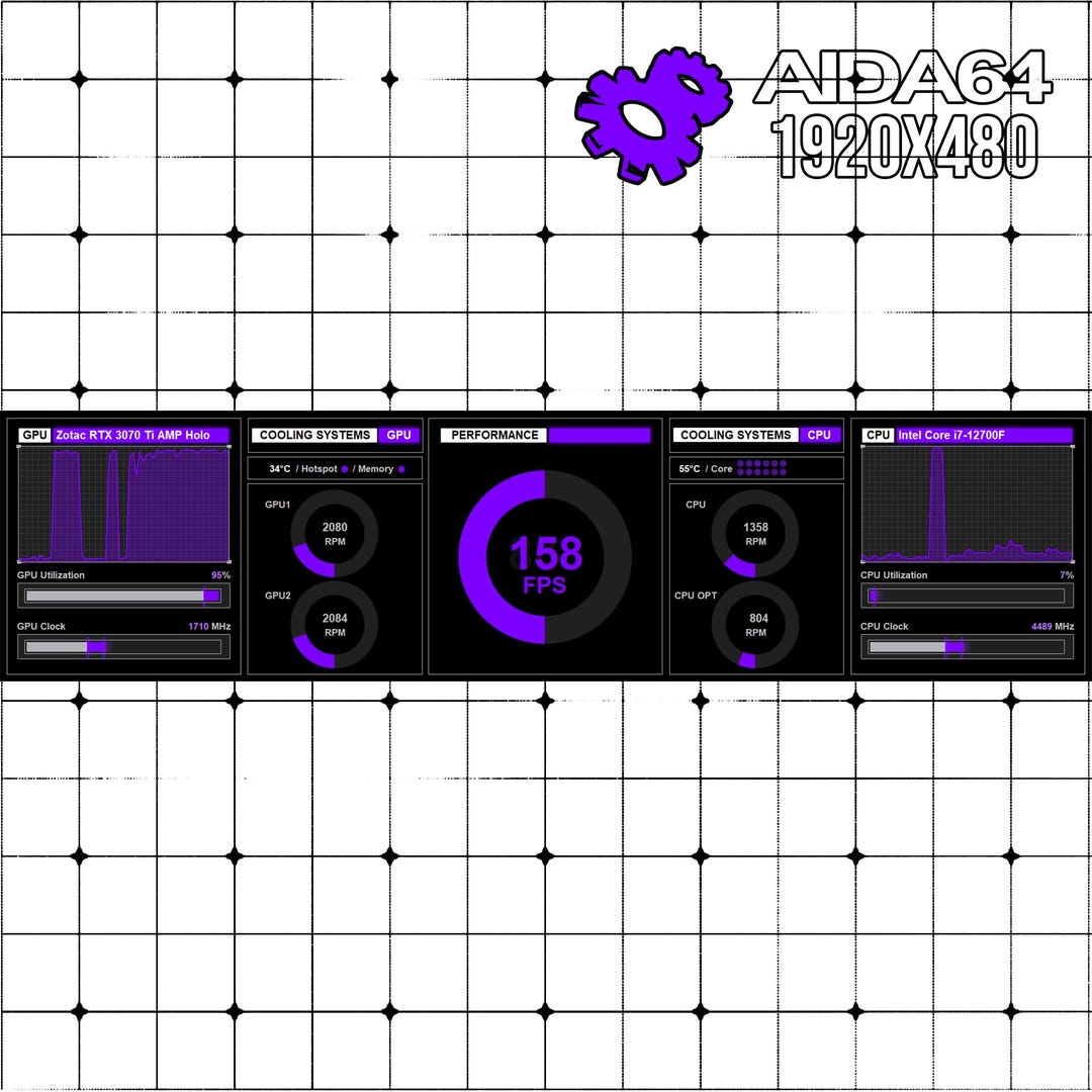 Purple Tech Theme AIDA64 Sensor Panel | 1920x480 Overlay | Horizontal ...