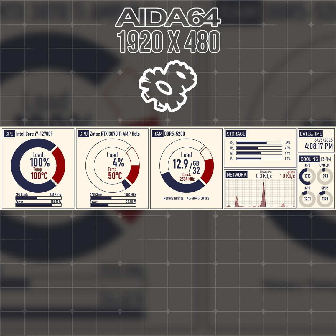 AIDA64 Sensor Panel Skin 1920x480 | Cream Minimal HUD | Clean Light ...
