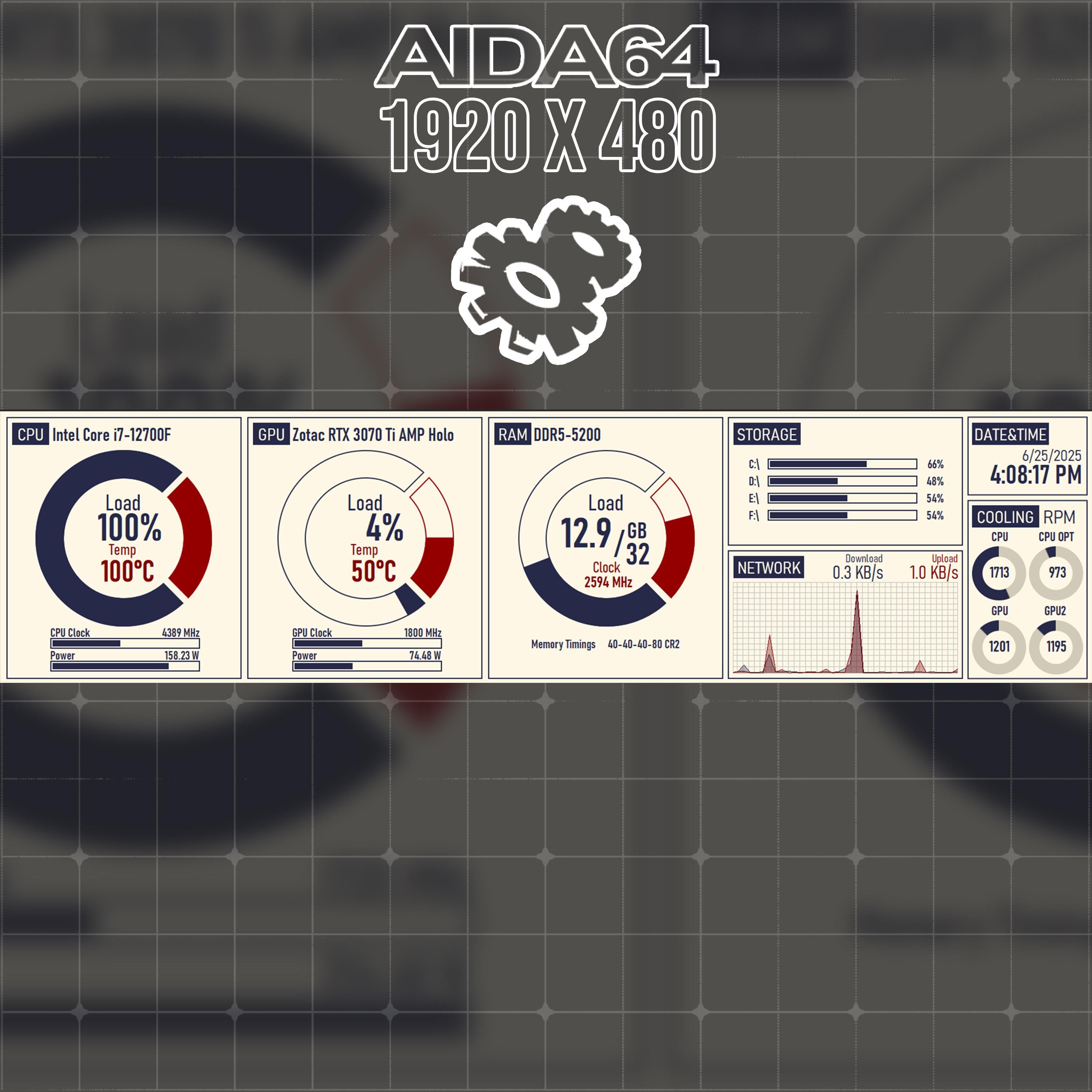 AIDA64 Sensor Panel Skin 1920x480 | Cream Minimal HUD | Clean Light ...
