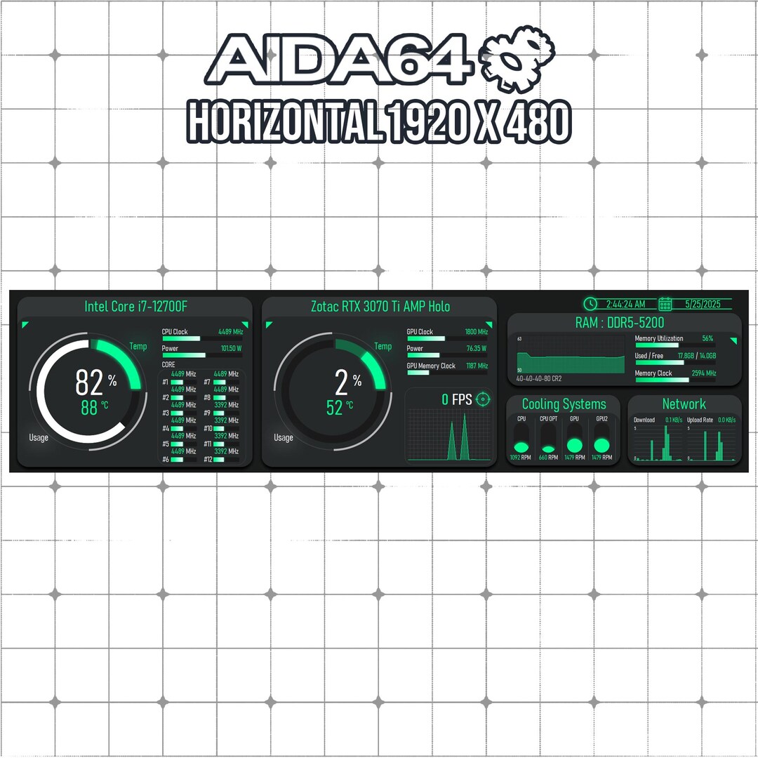 AIDA64 Sensor Panel Skin 1920x480 | Matrix Hacker Green HUD | Gaming ...