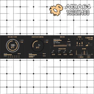 AIDA64 Sensor Panel Template | Dark Gold Circular Design | 1920x480 ...