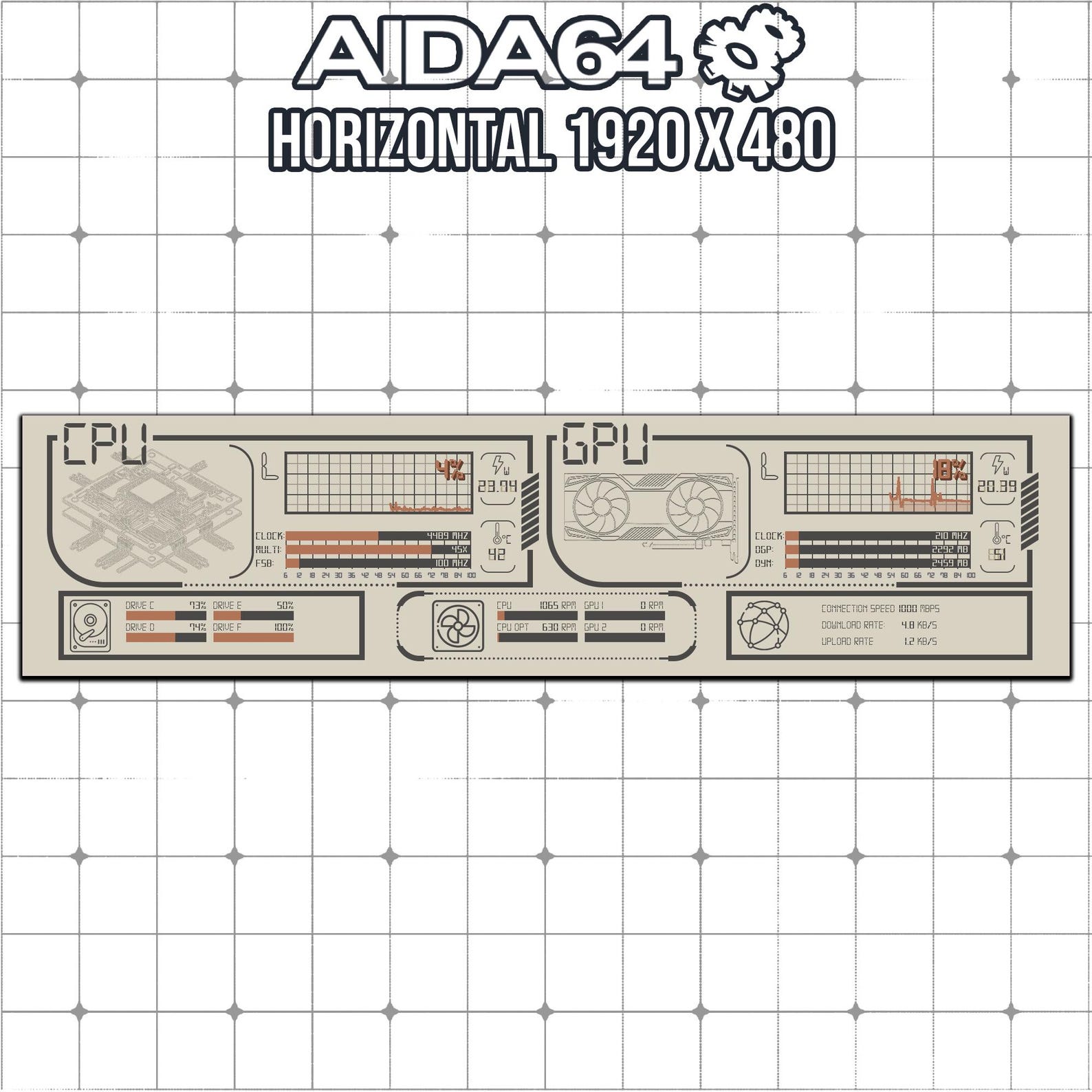 AIDA64 Sensor Panel Skin 1920x480 | Retro Blueprint HUD | Engineering ...