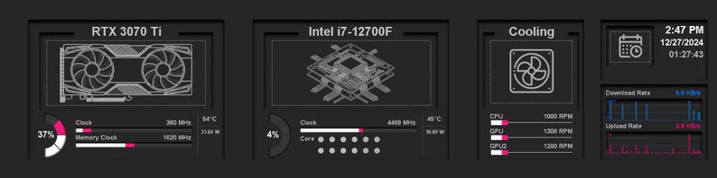 AIDA64 Sensor Panel Skin 1920x480 | Dark Wireframe HUD | Minimalist PC ...