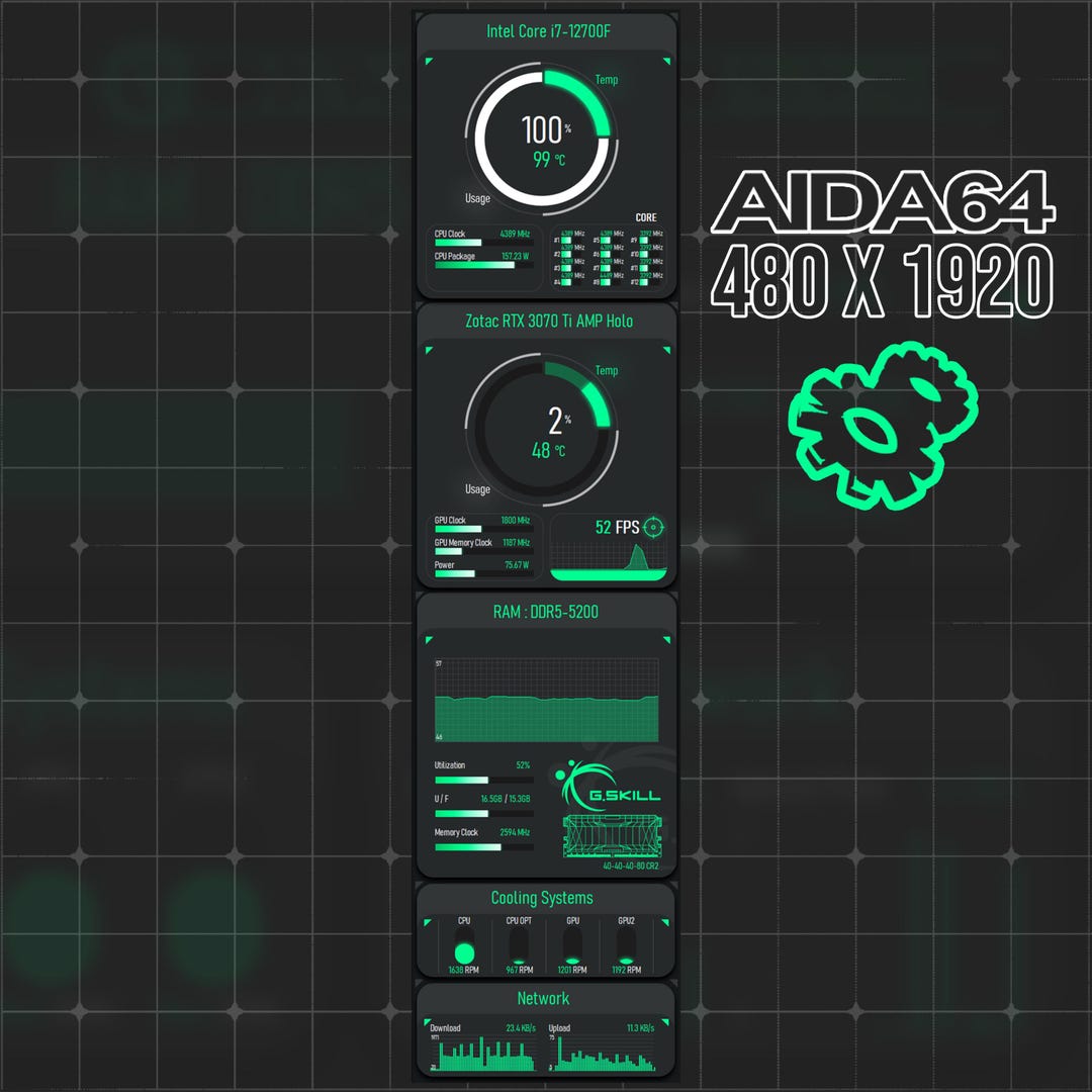 AIDA64 Sensor Panel Template | Minimalist Design 480x1920 Vertical ...