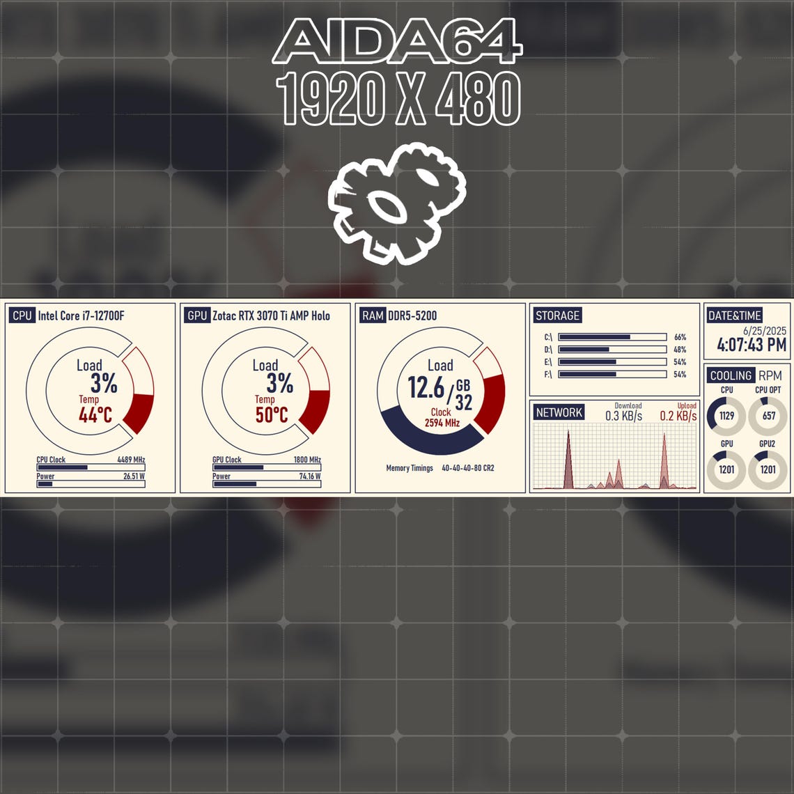 AIDA64 Sensor Panel Skin 1920x480 | Cream Minimal HUD | Clean Light ...