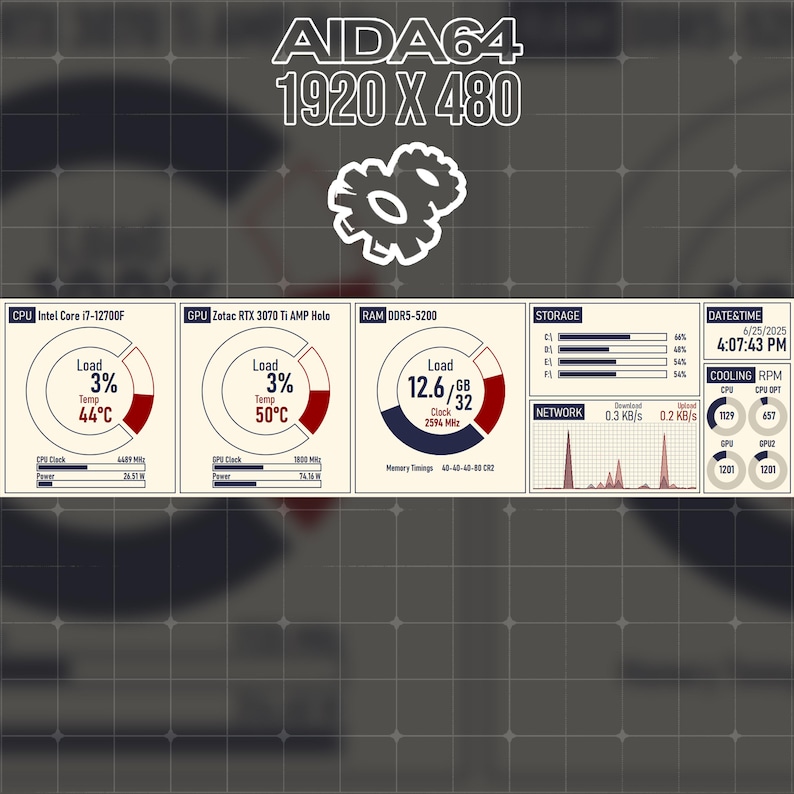 AIDA64 Sensor Panel Skin 1920x480 | Cream Minimal HUD | Clean Light ...