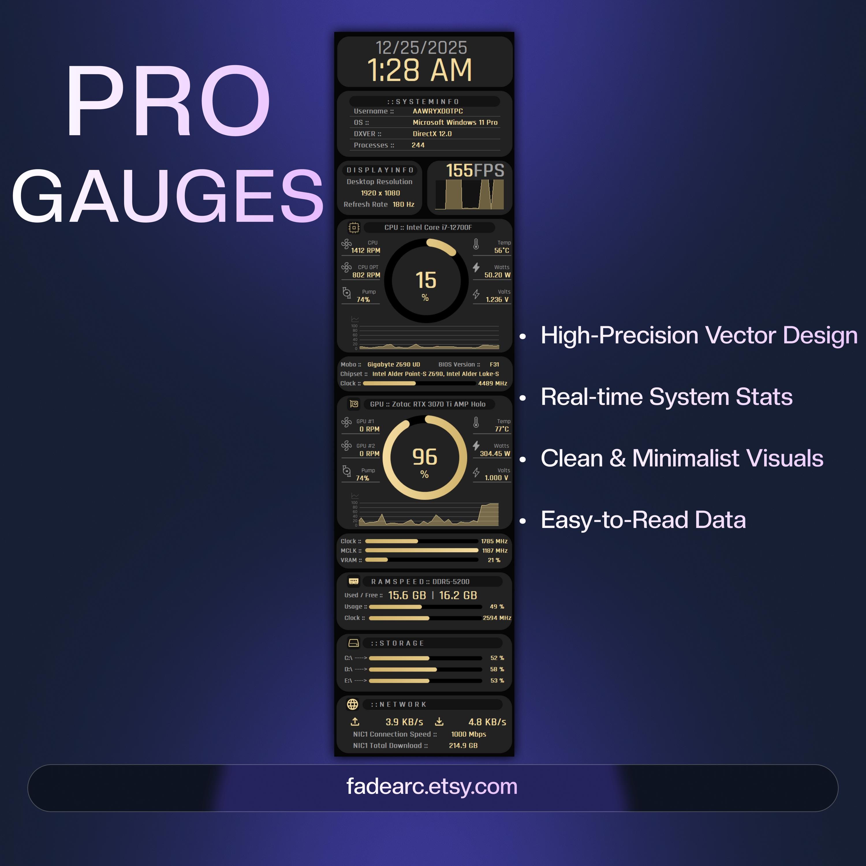 AIDA64 Sensor Panel Skin 480x1920 (vertical) | Luxury Gold HUD ...