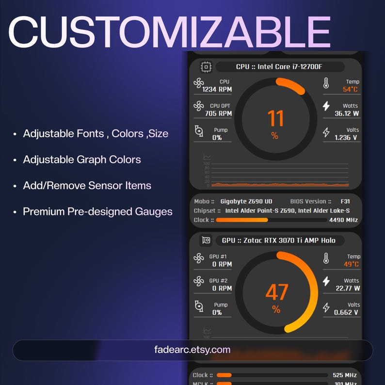 AIDA64 Sensor Panel Skin 480x1920 (vertical) | Neon Orange HUD | Aorus ...