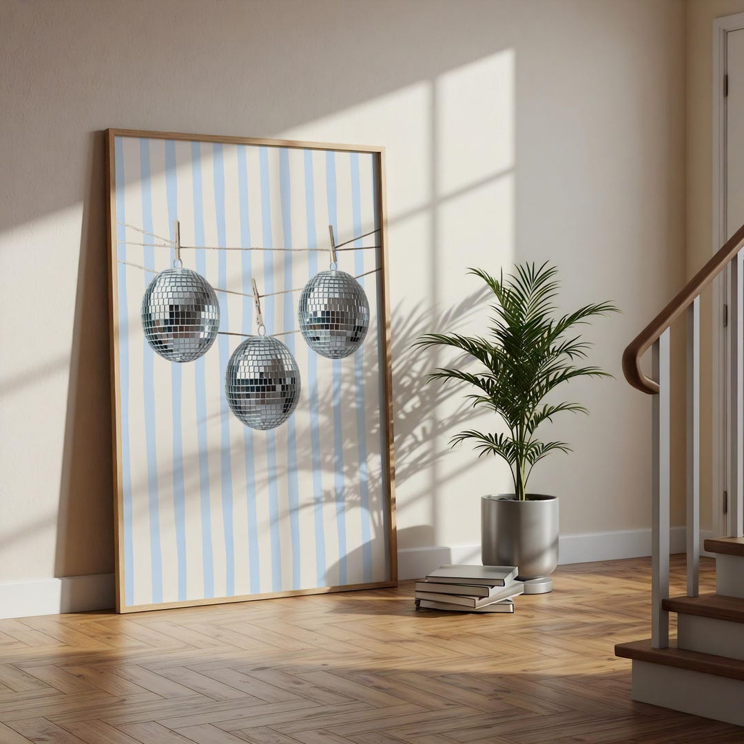 Disco Ball Washing Line Print | Disco Decor | Bar Cart Art Styling ...