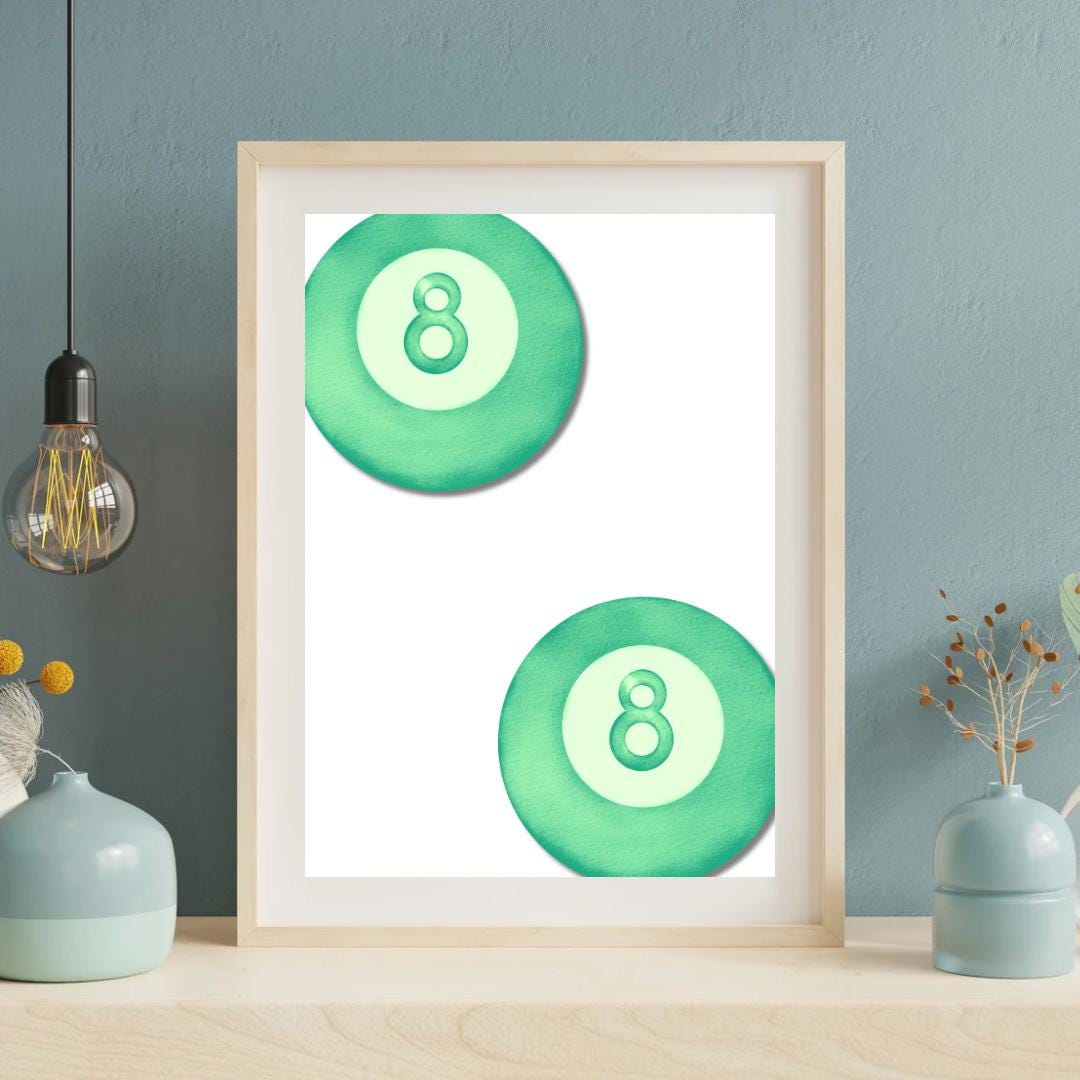 Number 8 Pool Balls Green 014 Wall Print Ibiza Colourful Funny Cute ...