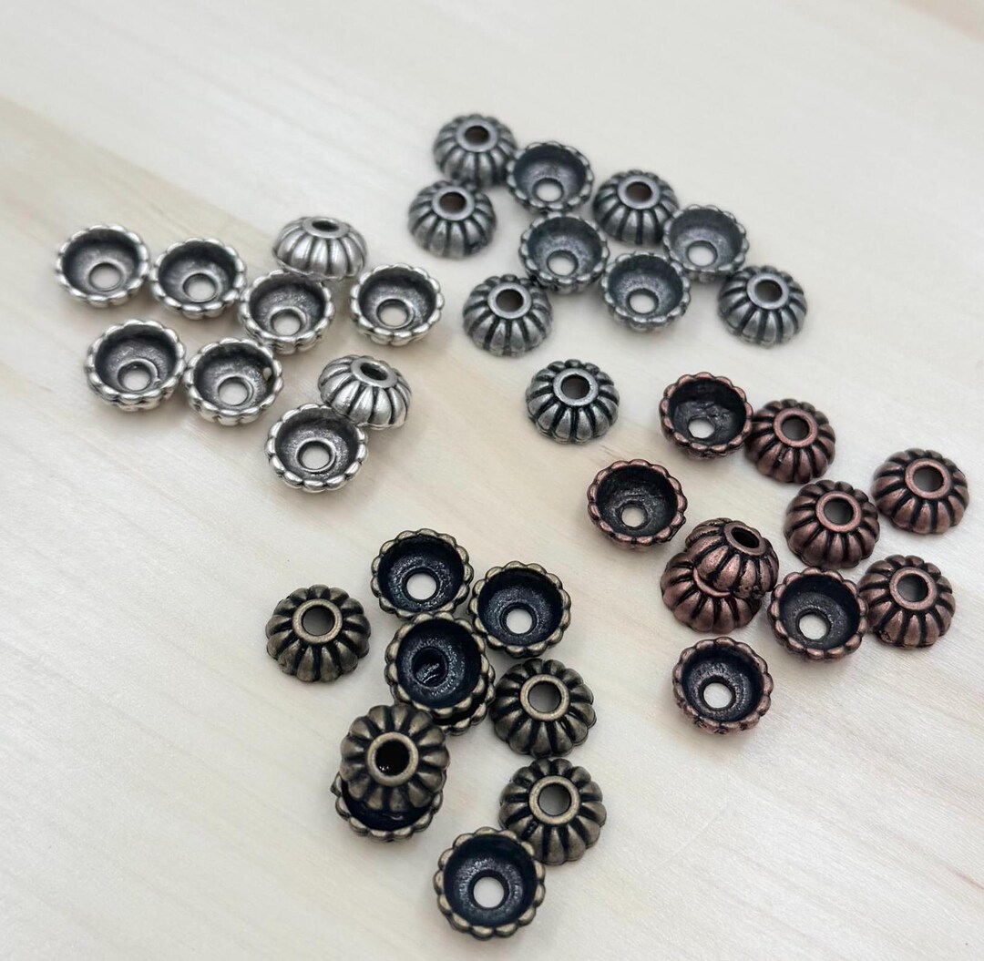 10 Metal Bead Caps: Antique Silver, Bronze, Copper, Dark Silver (0.40 ...