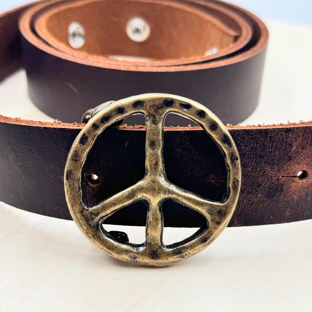 Antique Bronze Peace Sign Belt Buckle: 40mm Leather Belts - Etsy