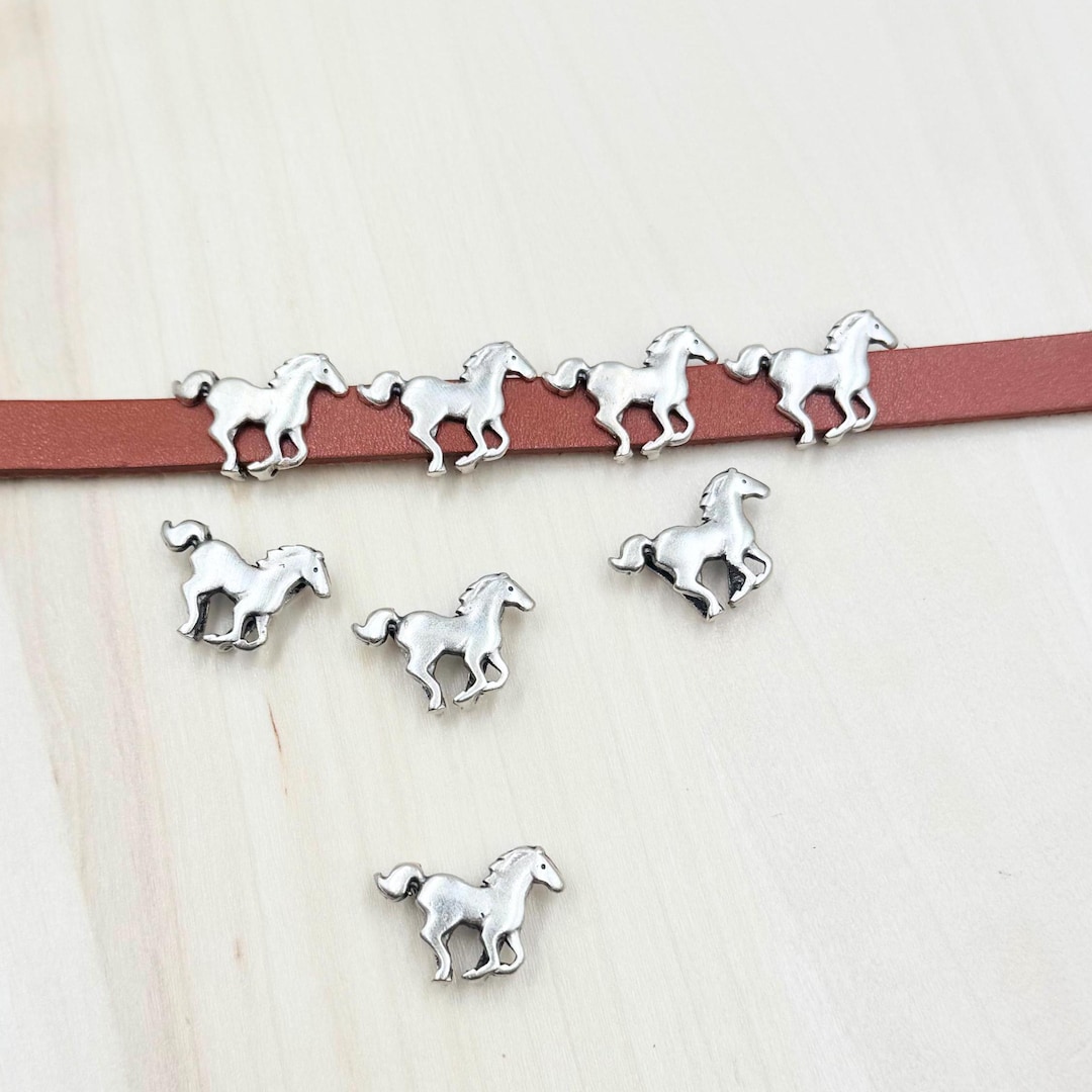10 Silver Horse Slider Beads: DIY Bracelet Jewelry - Etsy