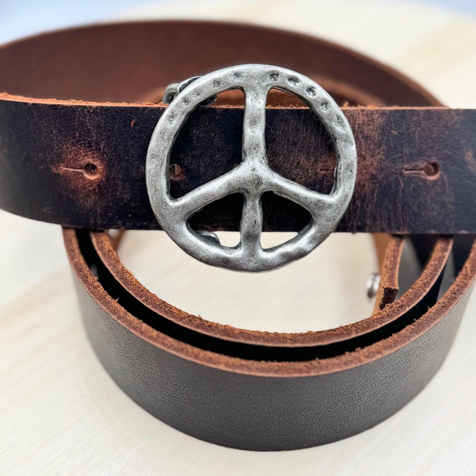 Dark Silver Peace Sign Belt Buckle: Boho Leather Belt Hardware - Etsy