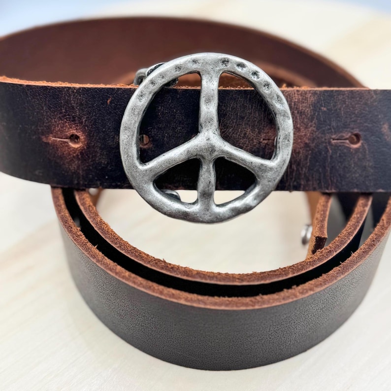 1 Dark Silver Peace Belt Buckle, Round Belt Buckle, Retro Peace Sign ...