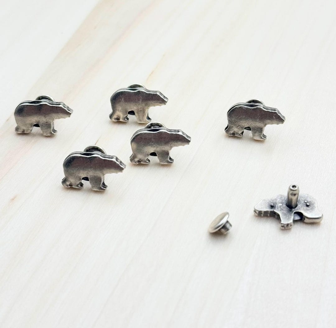 10 Silver Bear Rivets, Bear Rivets for Leather Crafts, Metal Rivets for ...