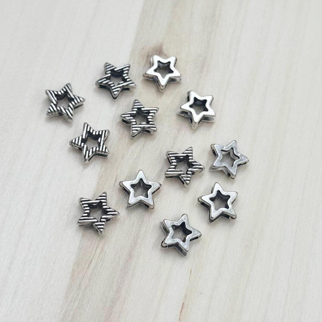 10 Antique Silver Star Slider Beads: DIY Jewelry Supplies - Etsy