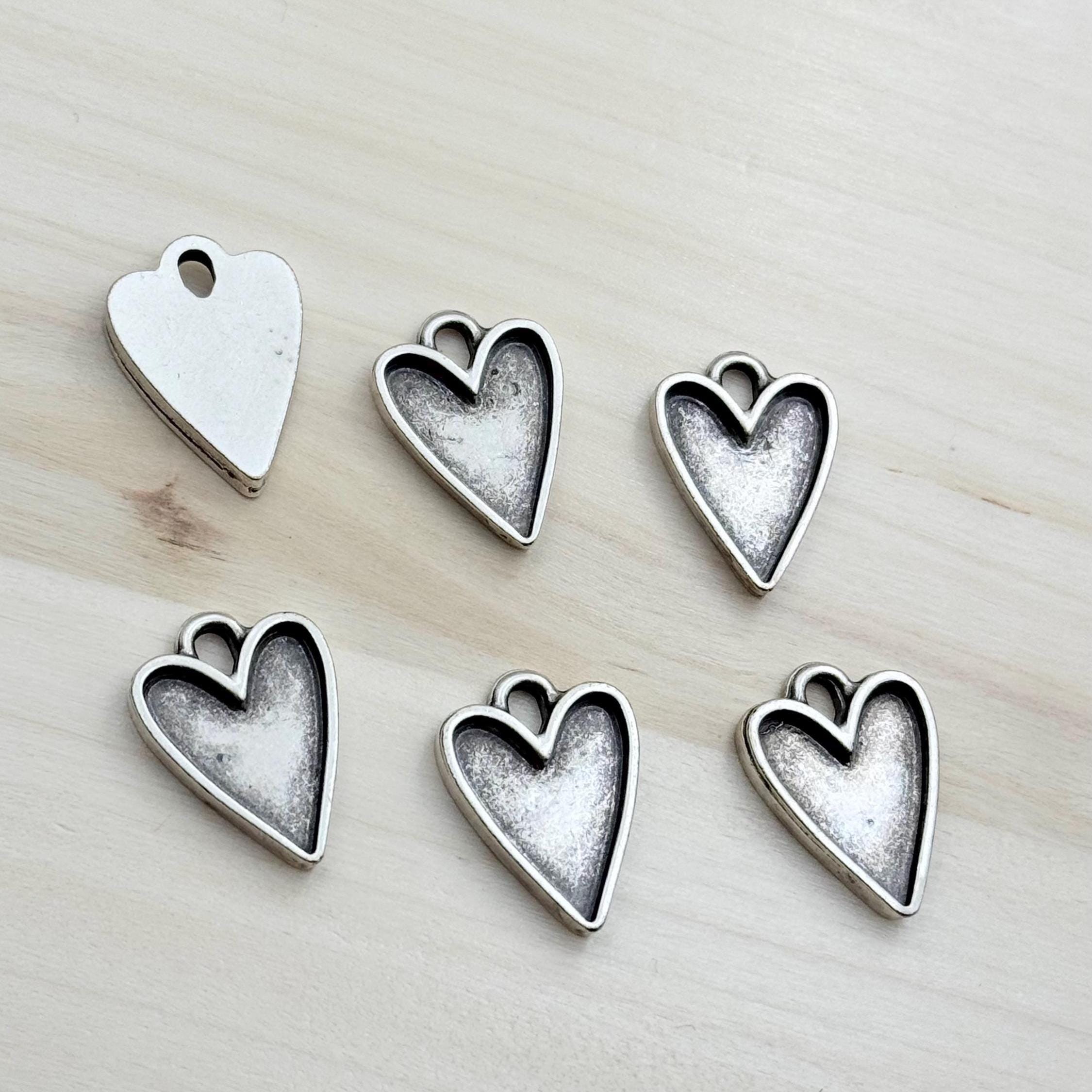 10 Antique Silver Heart Bezel Blanks: Zinc Alloy Pendant Settings - Etsy