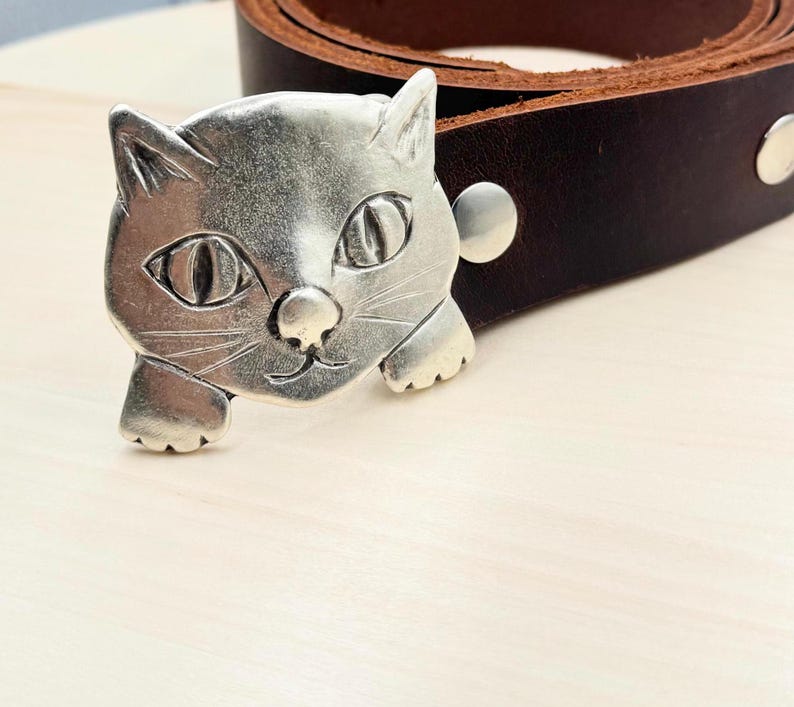 1 Silver Cat Belt Buckle, Unique Cat Shape Belt Buckle, High Quality ...