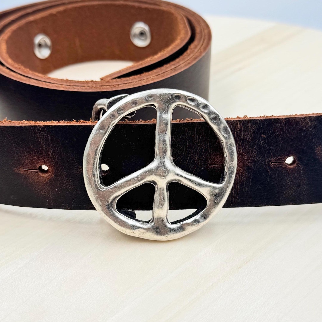 Silver Peace Sign Belt Buckle: Boho Leather Belt Hardware (fits 40mm ...