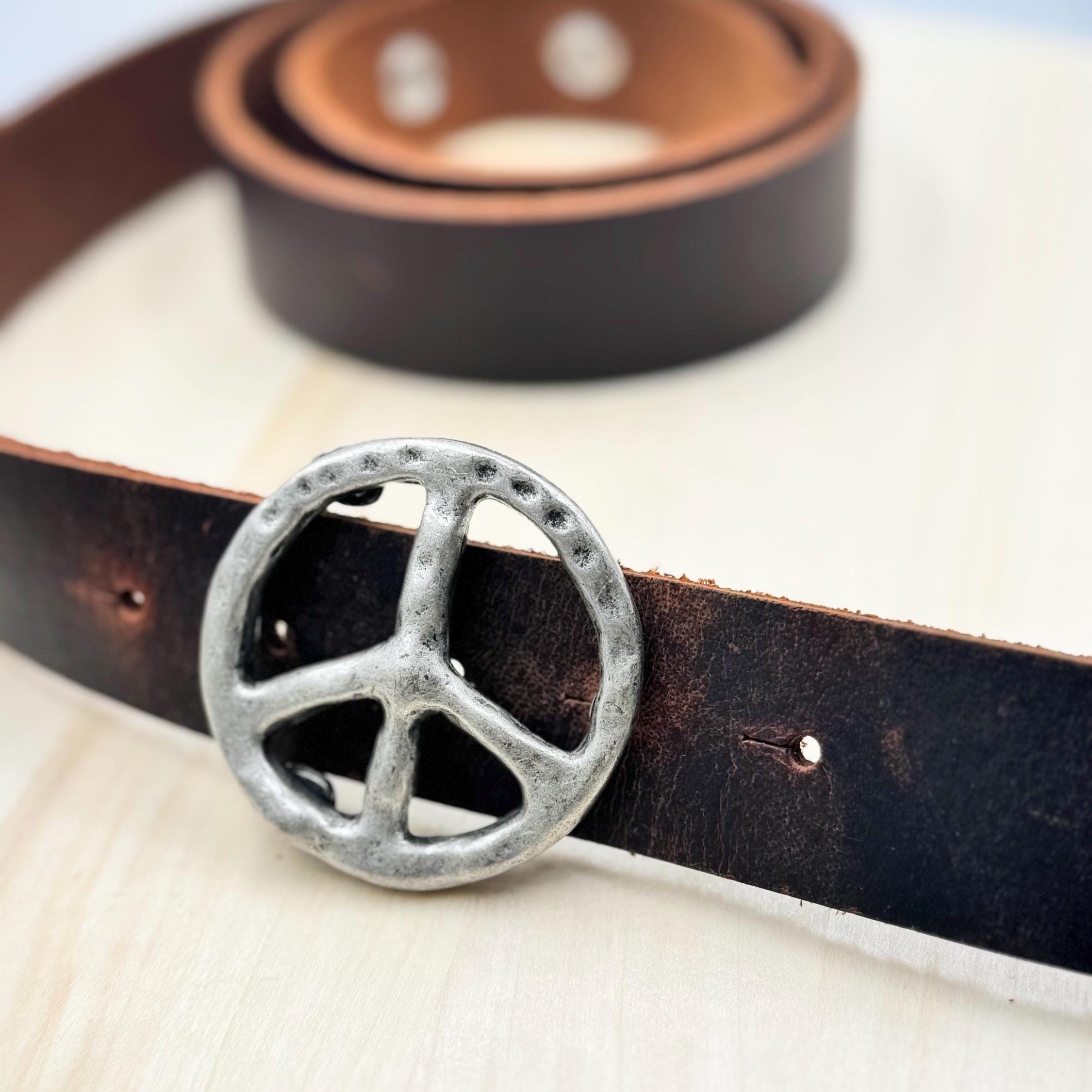 1 Dark Silver Peace Belt Buckle, Round Belt Buckle, Retro Peace Sign ...